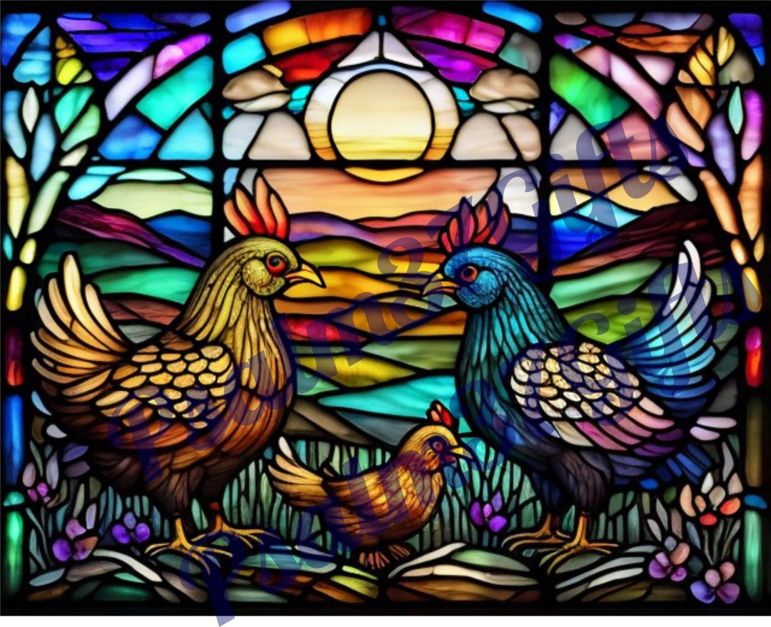 Stained Glass Chickens Chicks Graphic Pdf Jpeg Png Sublimation Digital Instant Download