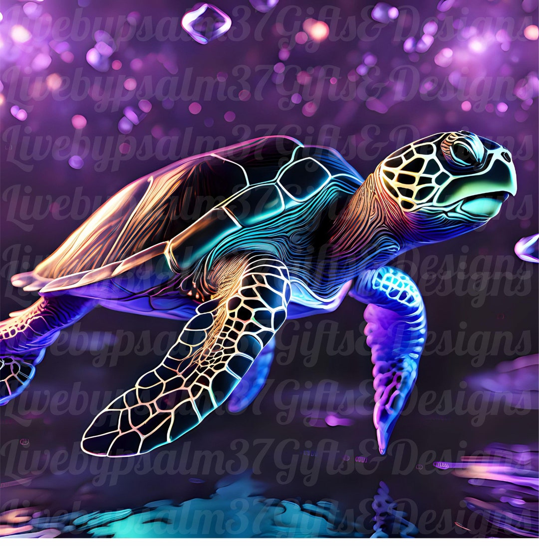 3D Sea Turtle Purple Gold Teal Iridescent Liquid Gold Art Premium AI ...