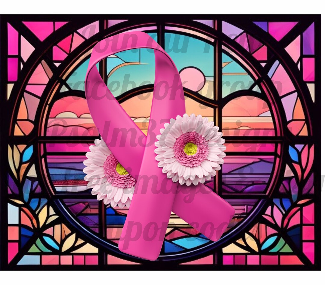 Breast Cancer Awareness Ribbon Stained Glass Png Gerbera Daisies ...