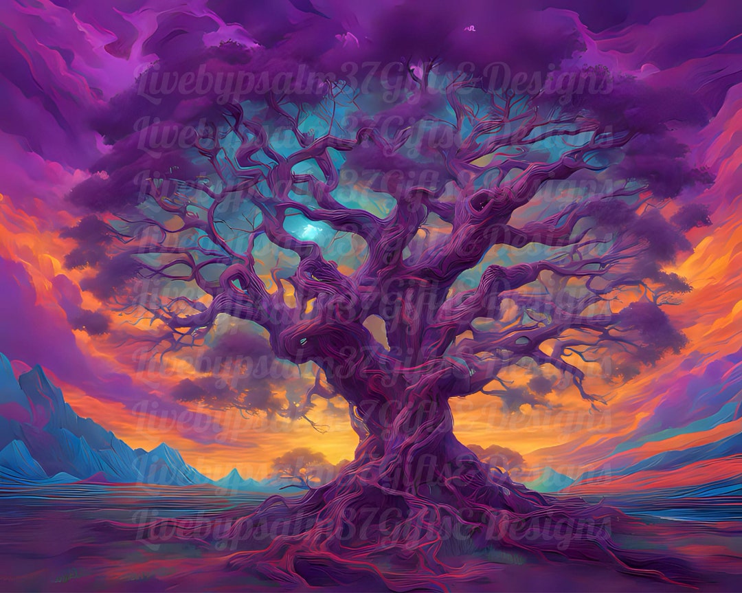 3D Tree of Life Purple Electrical Storm Biochemical Filament Premium AI ...