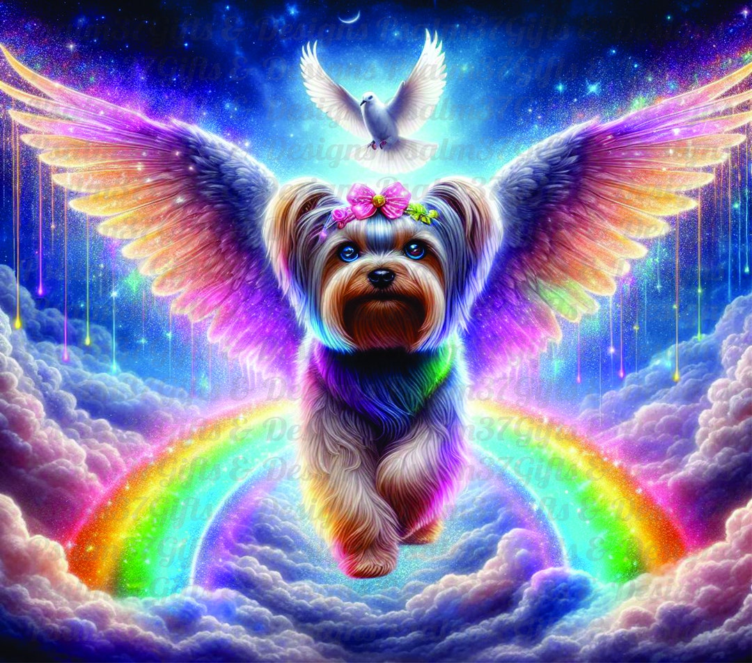 Yorkie Crossing Rainbow Bridge Png Sublimation Memorial Pillows Coaster ...