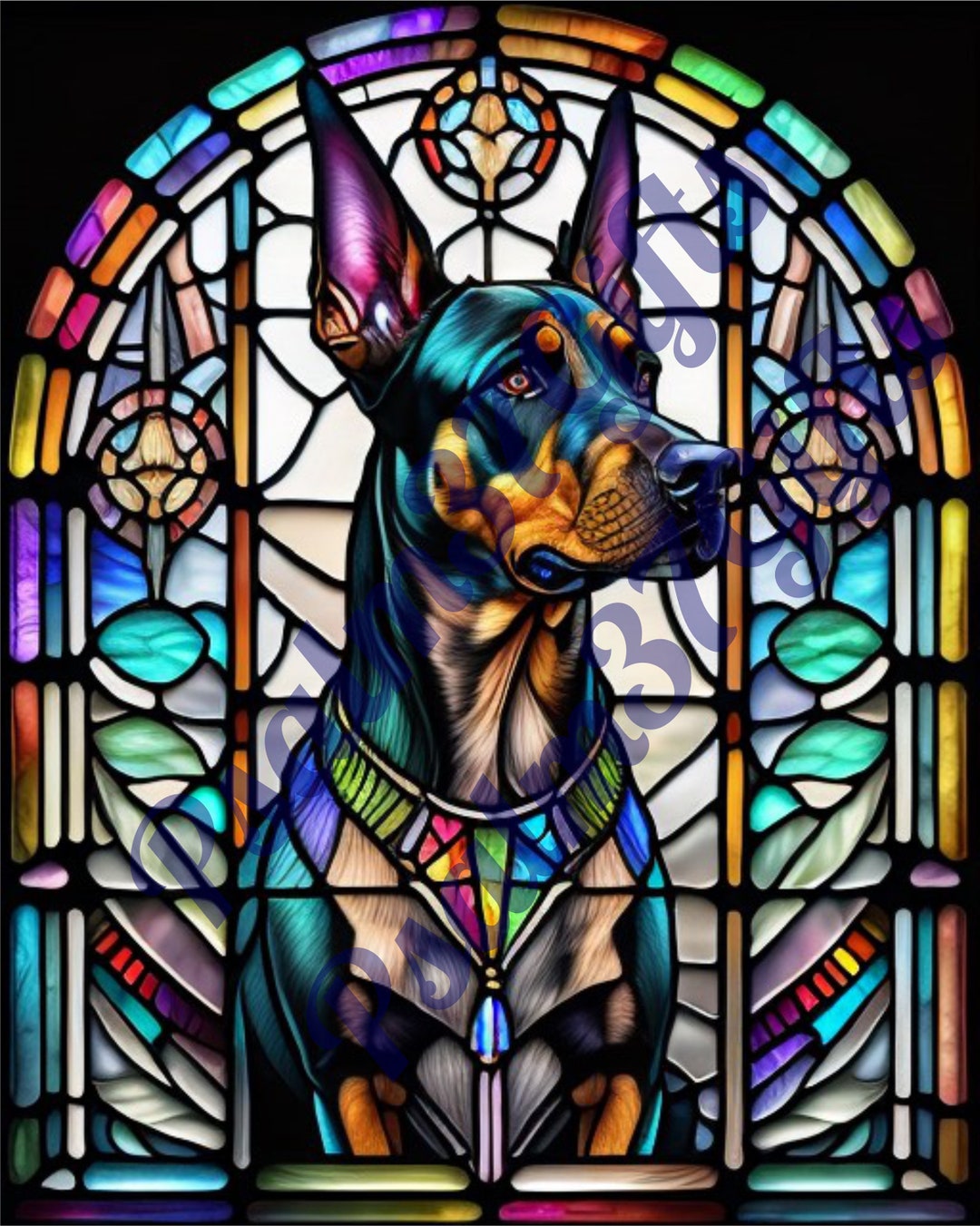 Stained Glass Doberman Pincher Graphic PDF Jpeg PNG Sublimation ...