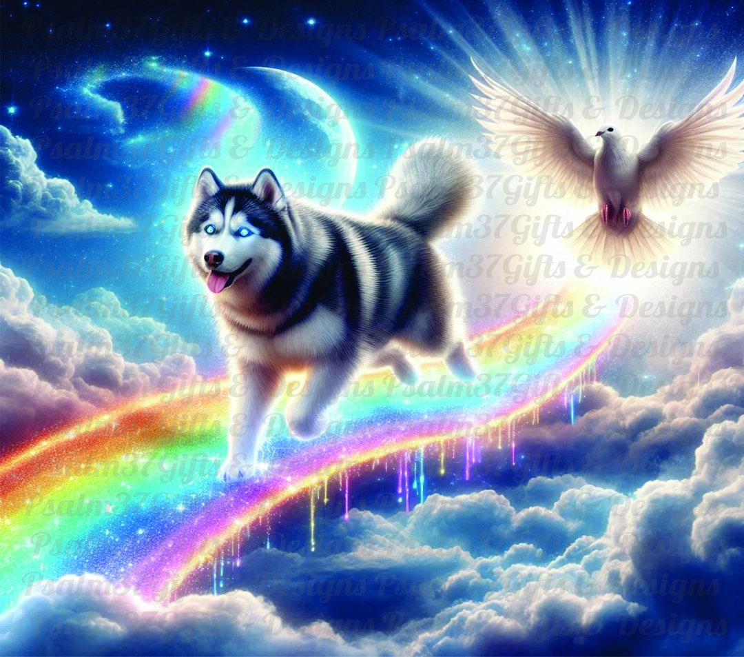 Siberian Husky Crossing Rainbow Bridge Png Sublimation Memorial Pillows ...