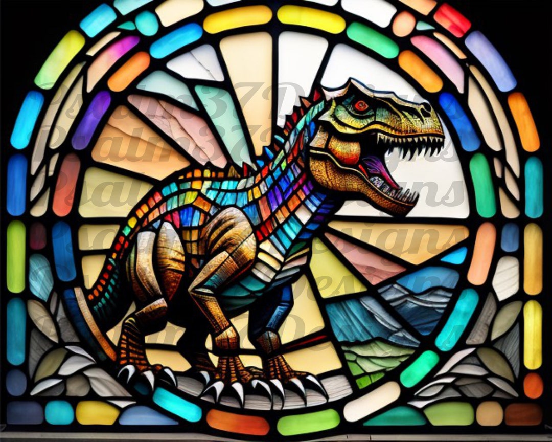 3D T Rex Dinosaur Stained Glass Circle Jpeg Pdf Graphic Sublimation ...