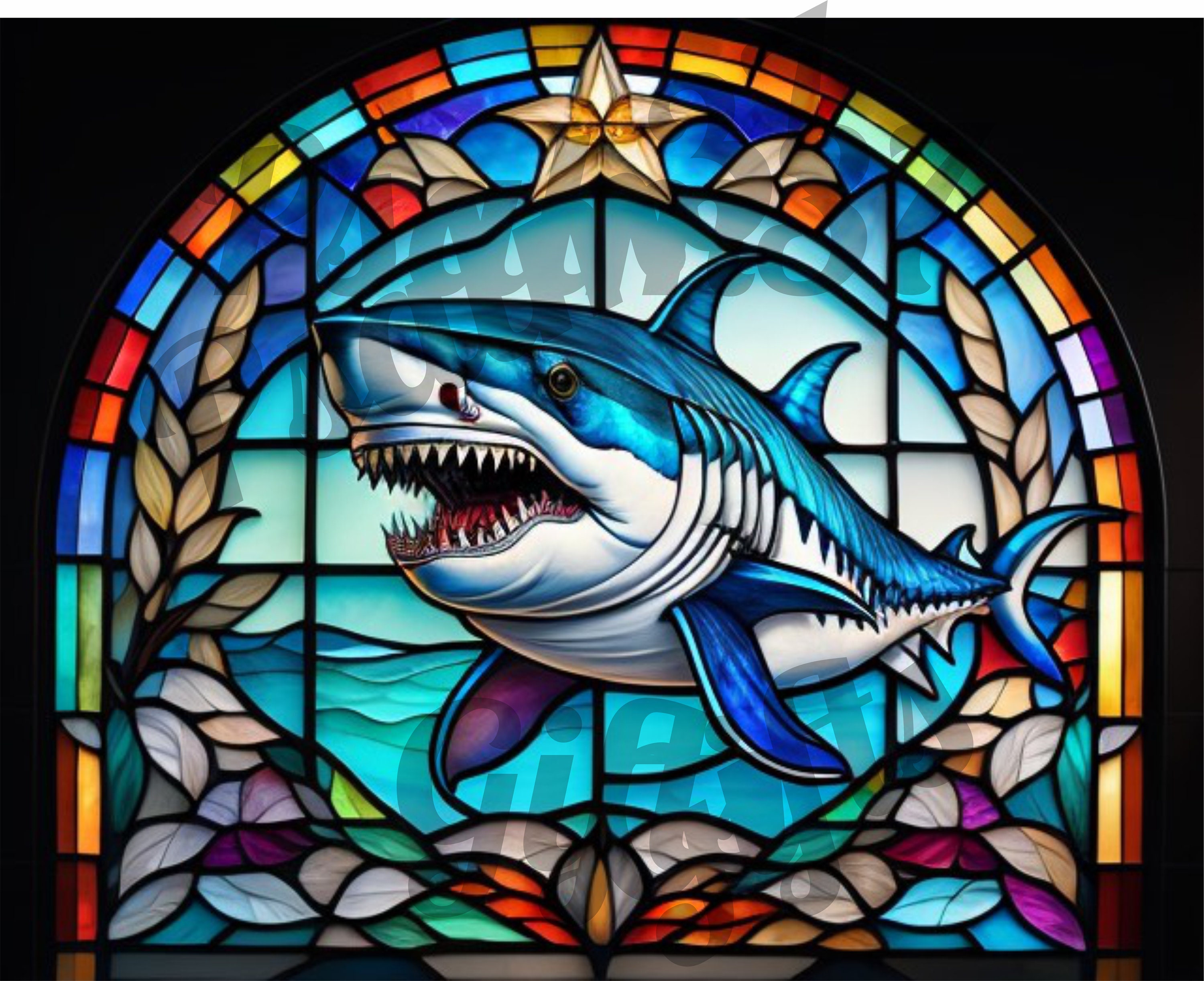 3D Great White Shark Stained Glass Jpeg Pdf Graphic Sublimation Tumbler ...