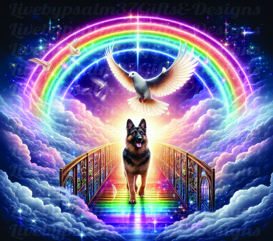 German Shepherd Crossing Rainbow Bridge Png Sublimation Tumbler Wrap ...