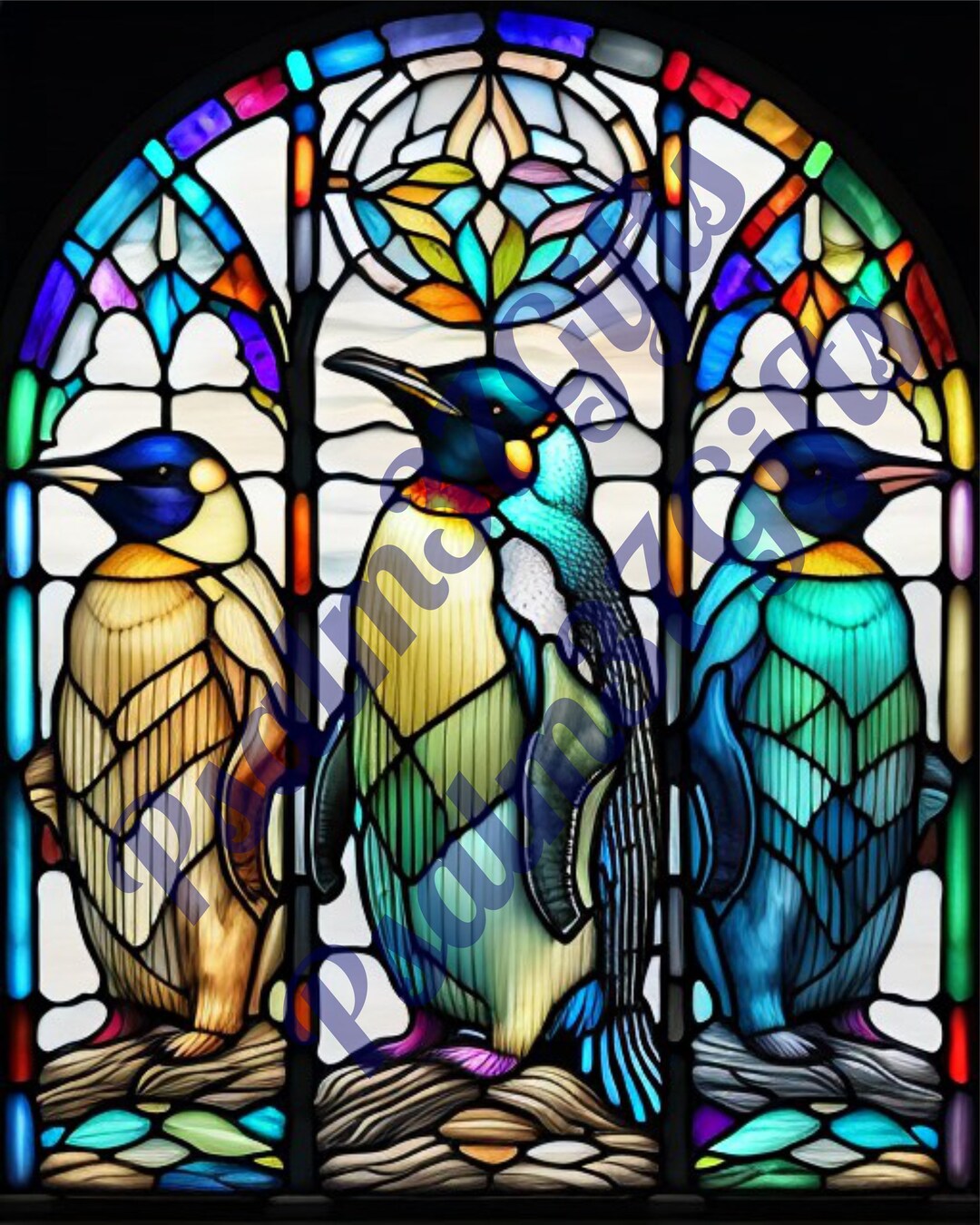 Stained Glass Emperor Penguins Graphic PDF Jpeg PNG Sublimation Digital ...