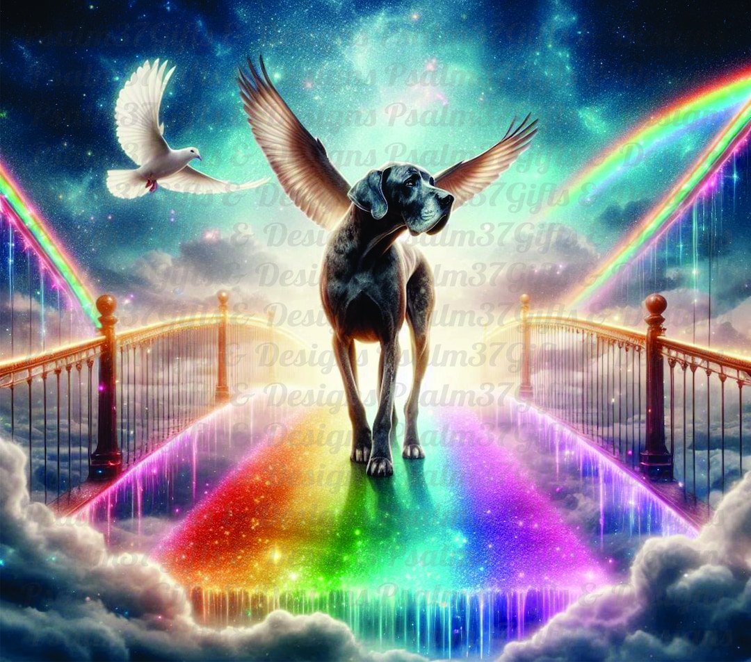 Great Dane Crossing Rainbow Bridge Png Sublimation Memorial Pillows ...