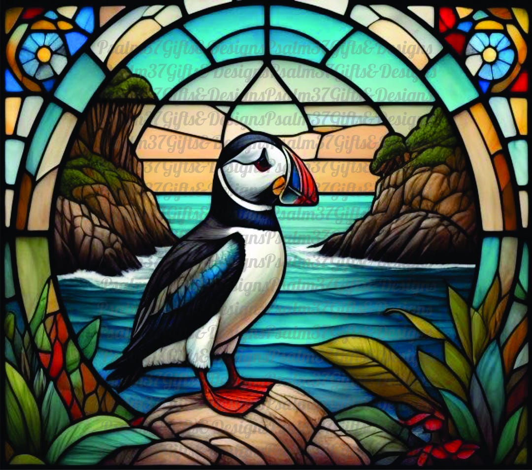 AI Stained Glass Puffin Pattern Graphic Png PDF Jpeg Sublimation ...