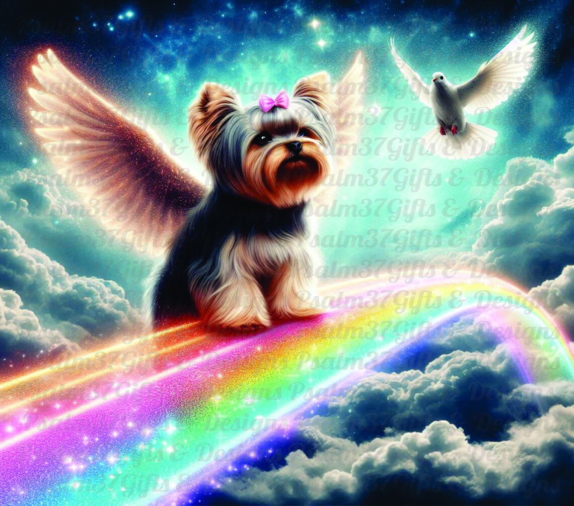 Yorkie Crossing Rainbow Bridge Png Sublimation Memorial Pillows Coaster ...