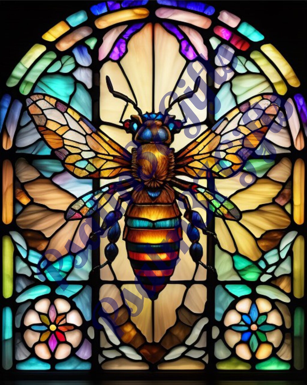 Stained Glass Honey Bee Graphic PDF Jpeg PNG Sublimation Background ...