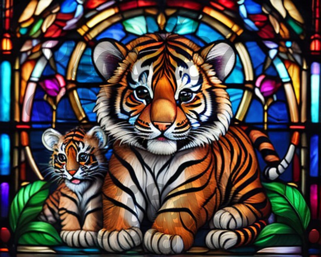 AI 3D Baby Bengal Tiger Stained Glass Graphic Jpeg Pdf Sublimation ...