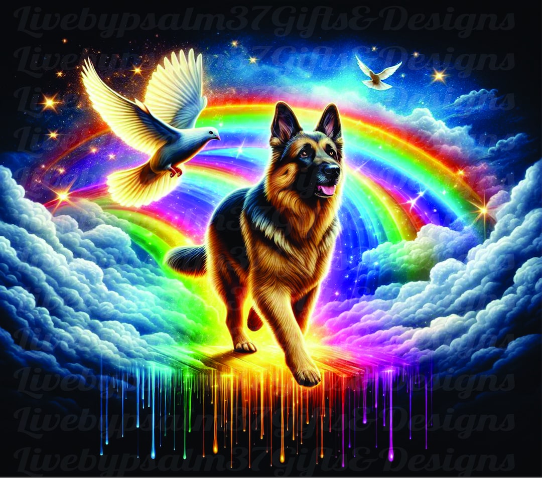 German Shepherd Crossing Rainbow Bridge Png Sublimation Tumbler Wrap ...