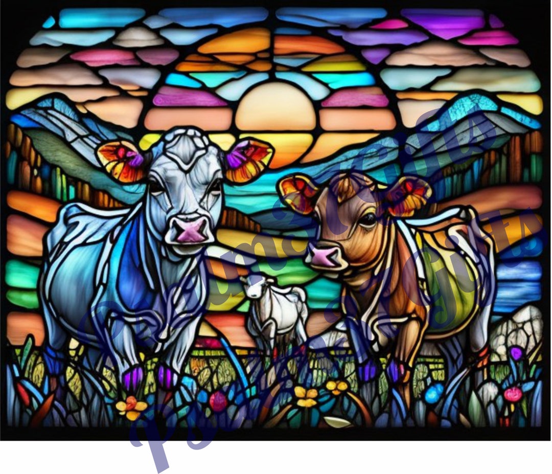 Stained Glass Cows Calves Graphic PDF Jpeg PNG Sublimation Digital ...