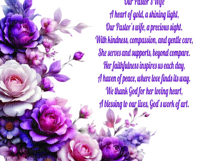 Pastor's Wife First Lady Personalized Appreciation Name Poem Gift Thank ...