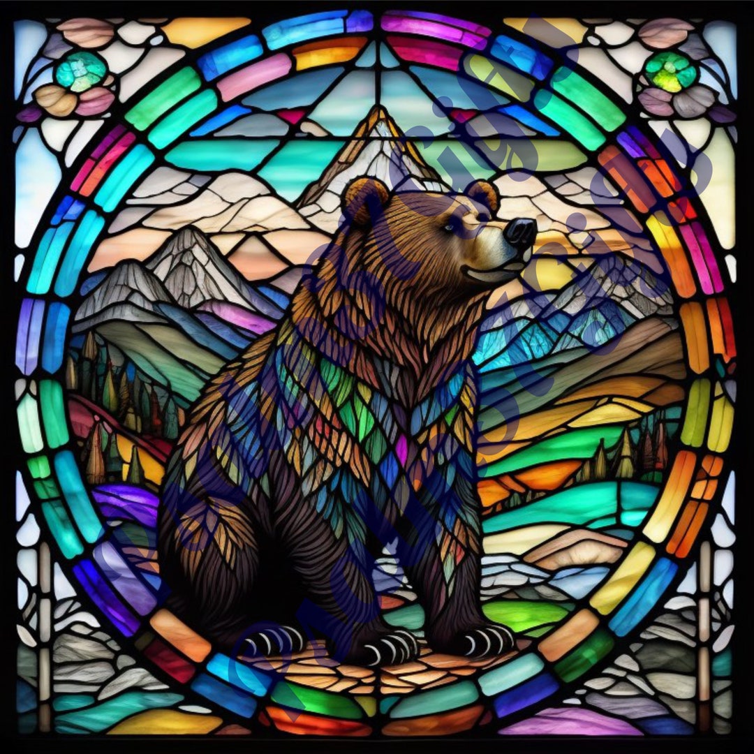 Stained Glass Bear Graphic PDF Jpeg PNG Sublimation Background ...