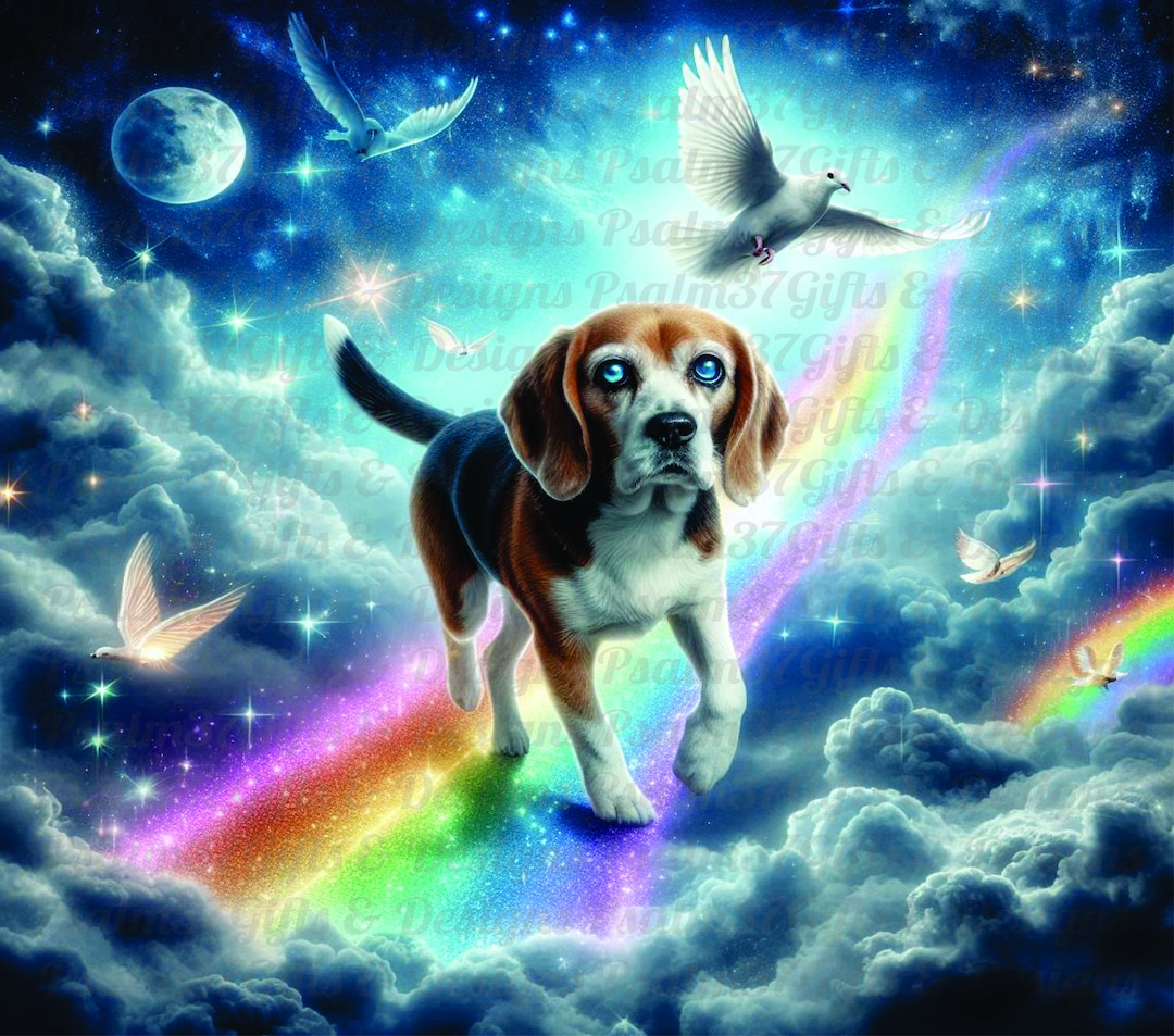 Beagle Crossing Rainbow Bridge Png Sublimation Memorial Pillows ...