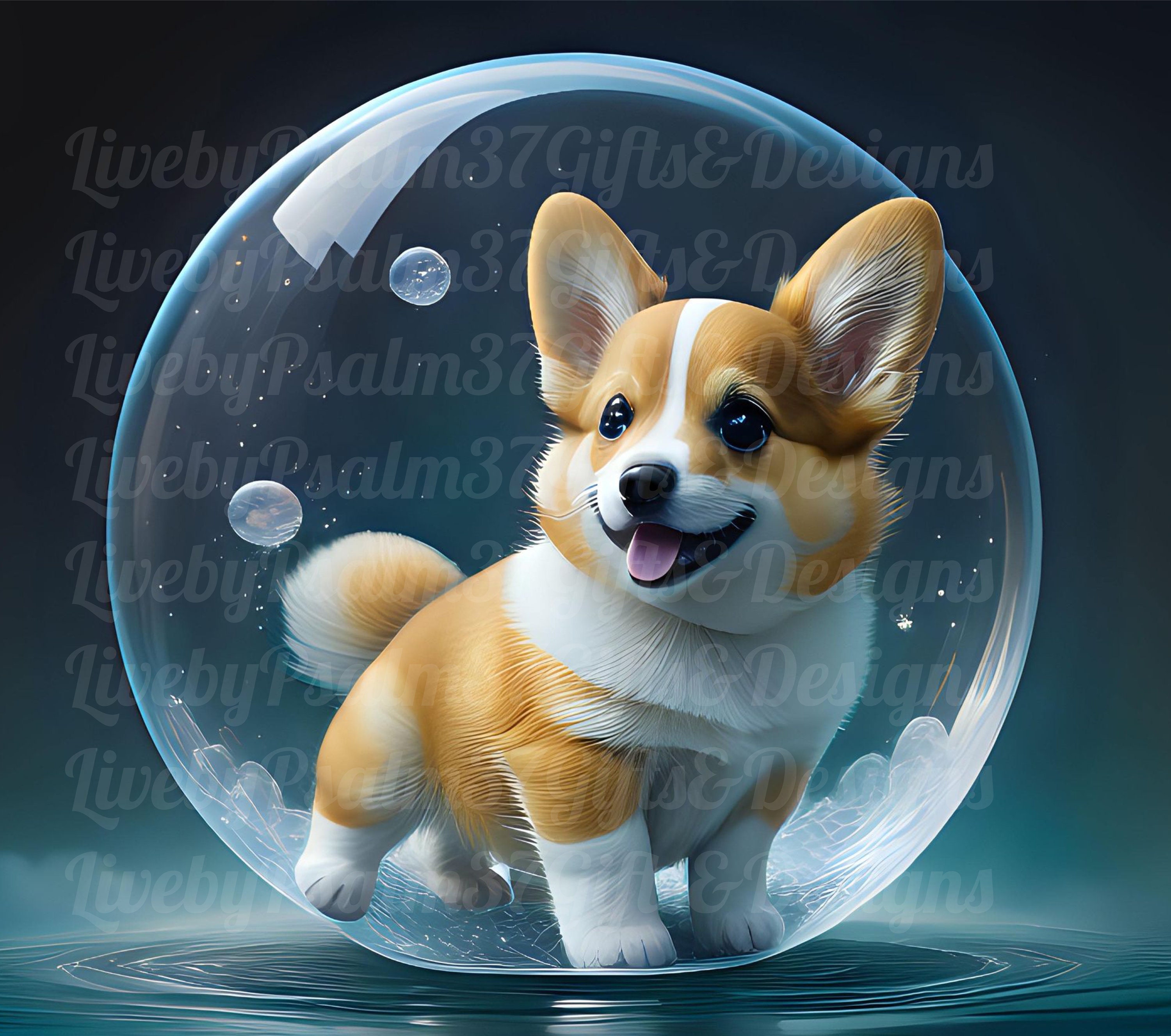 3D Corgi Puppy Png in a Bubble Clouds Sublimation Tumbler Wrap Wind ...