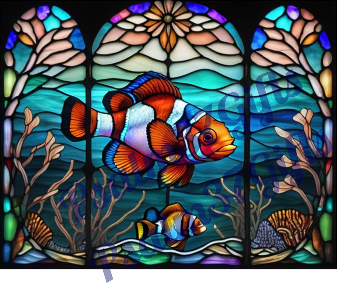 Stained Glass Clown Fish Graphic PDF Jpeg PNG Sublimation Digital ...