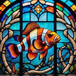 AI 3D Stained Glass Clown Fish Png PDF Jpeg Sublimation Tumbler Wrap ...