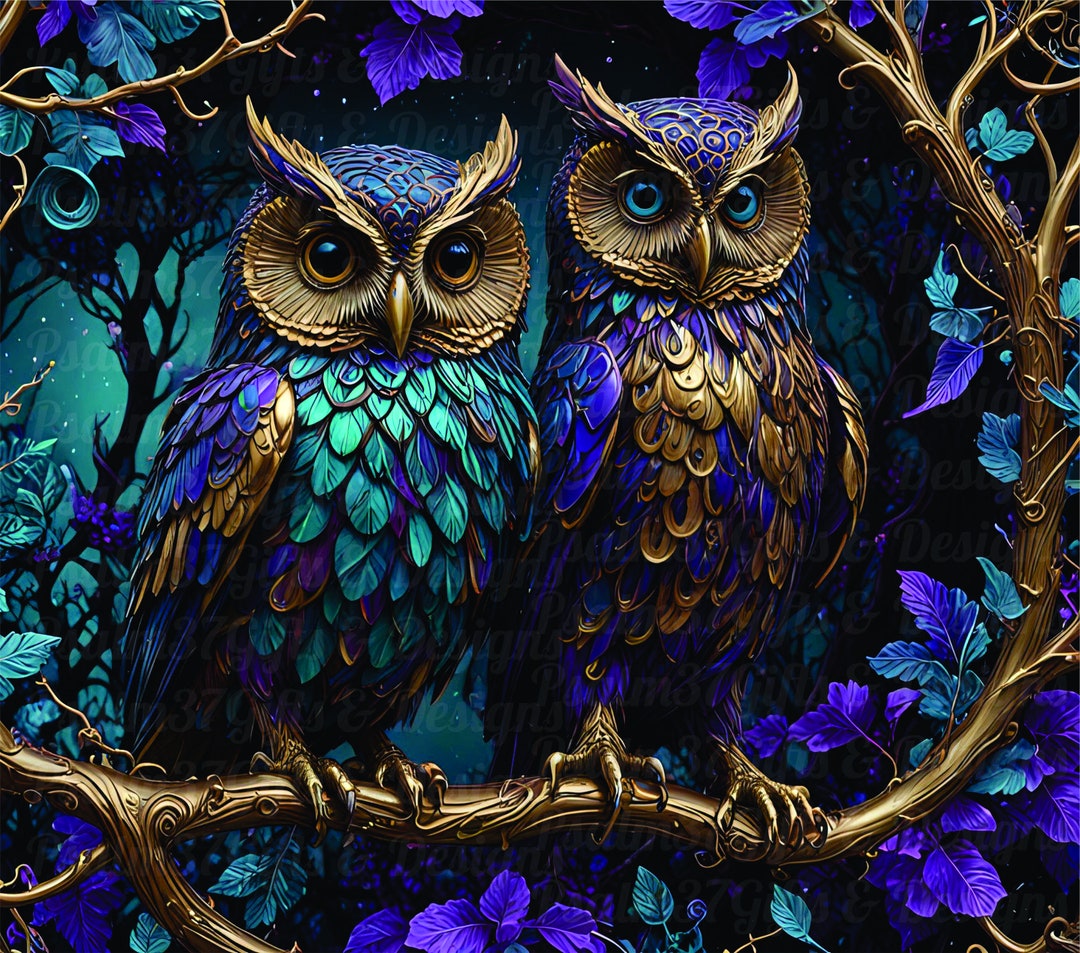 3D Owls Png Purple Teal Liquid Gold Art Owl Png Sublimation Tumbler ...