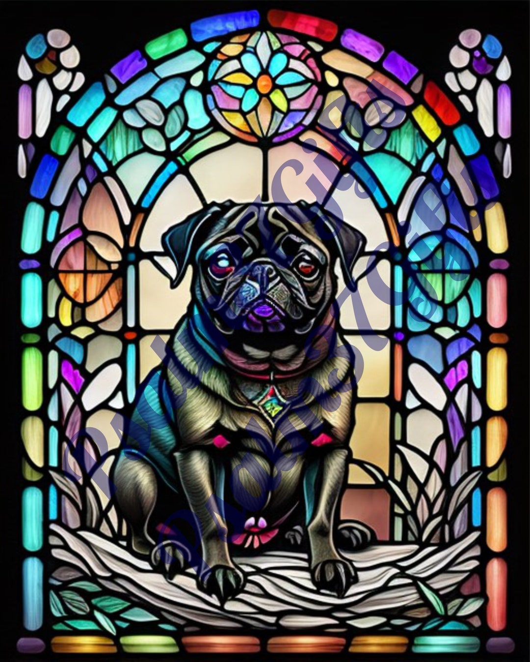 Stained Glass Pug Graphic PDF Jpeg PNG Sublimation Background Paper ...