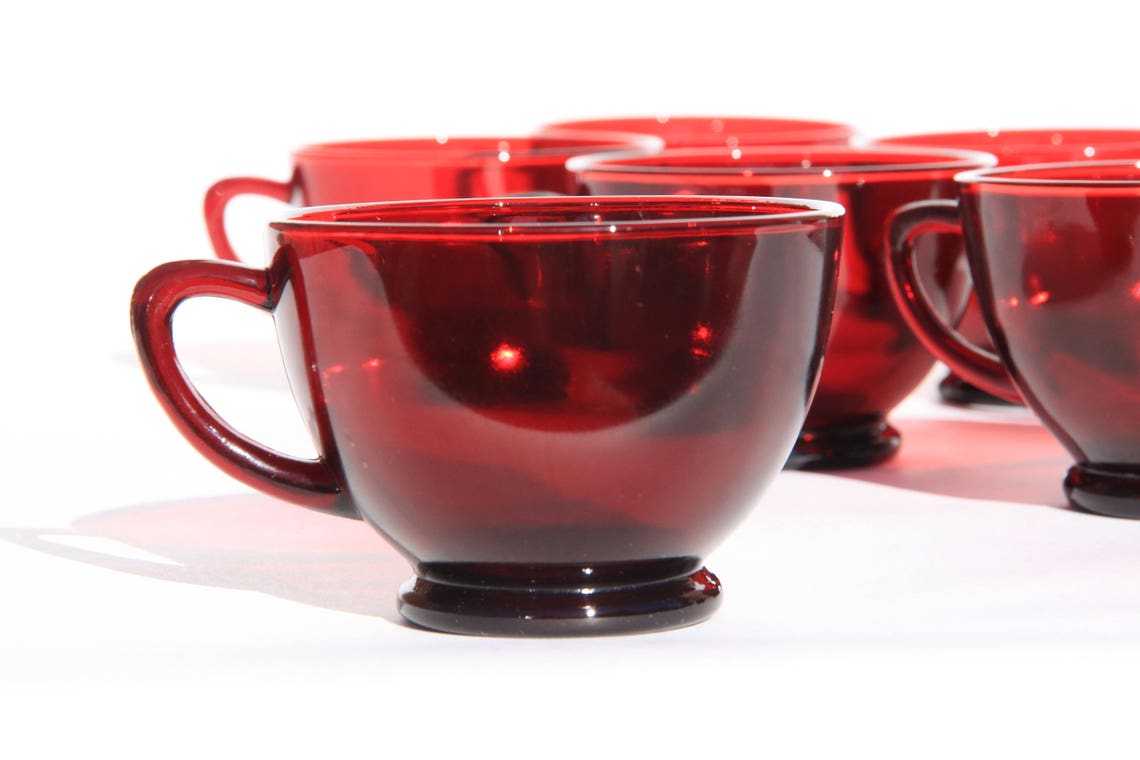 Red Vintage Glassware Set in Royal Ruby Anchorglass, 9 Piece Ruby Red ...