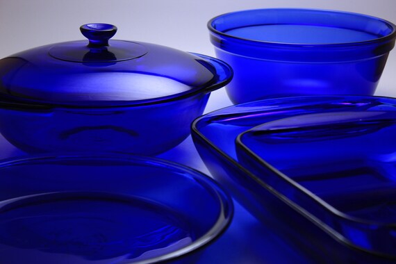 Cobalt Blue Glass Bakeware Set in Anchor Hocking Vibrant Blue | Etsy