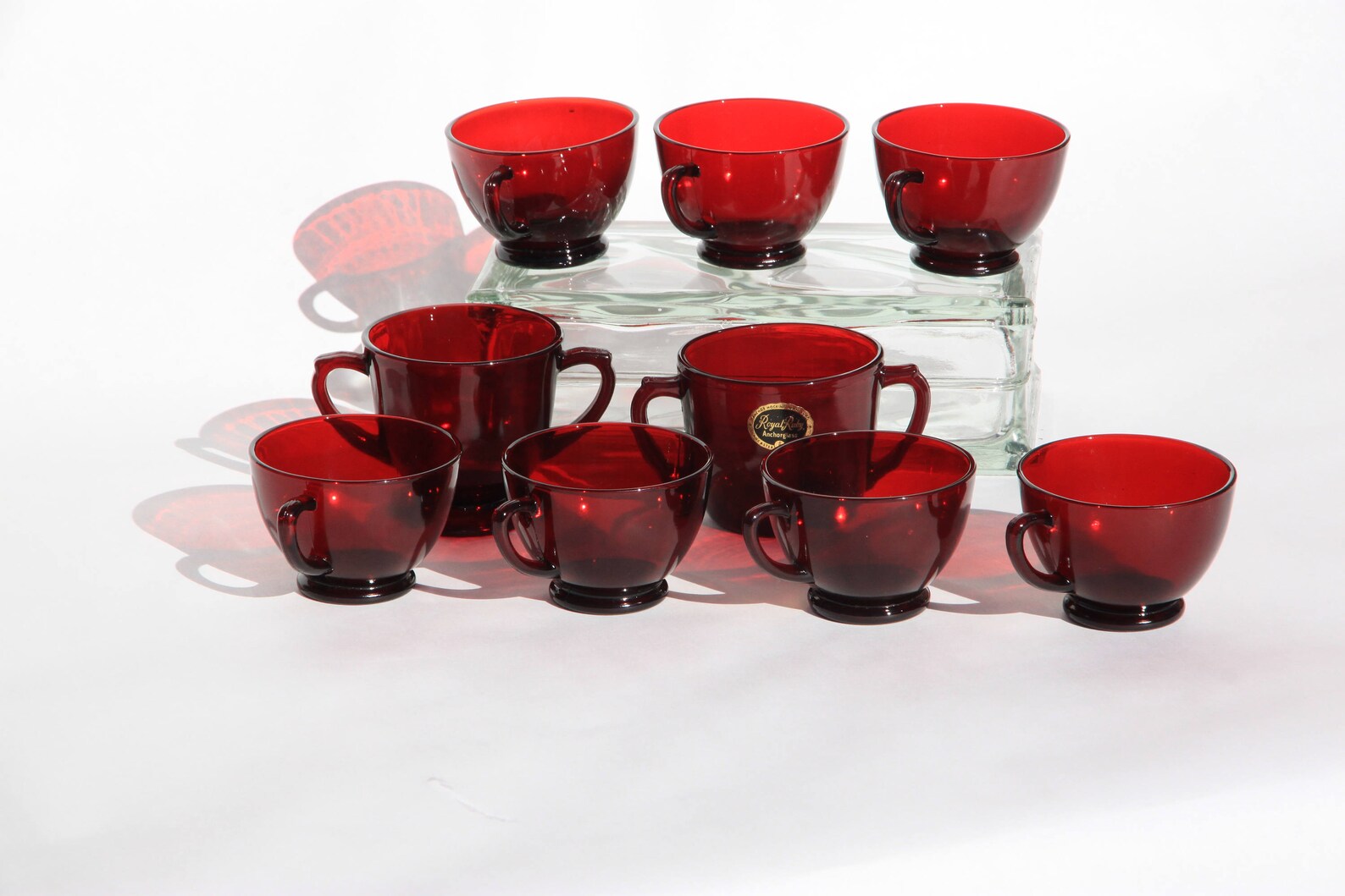 Red Vintage Glassware Set in Royal Ruby Anchorglass, 9 Piece Ruby Red ...