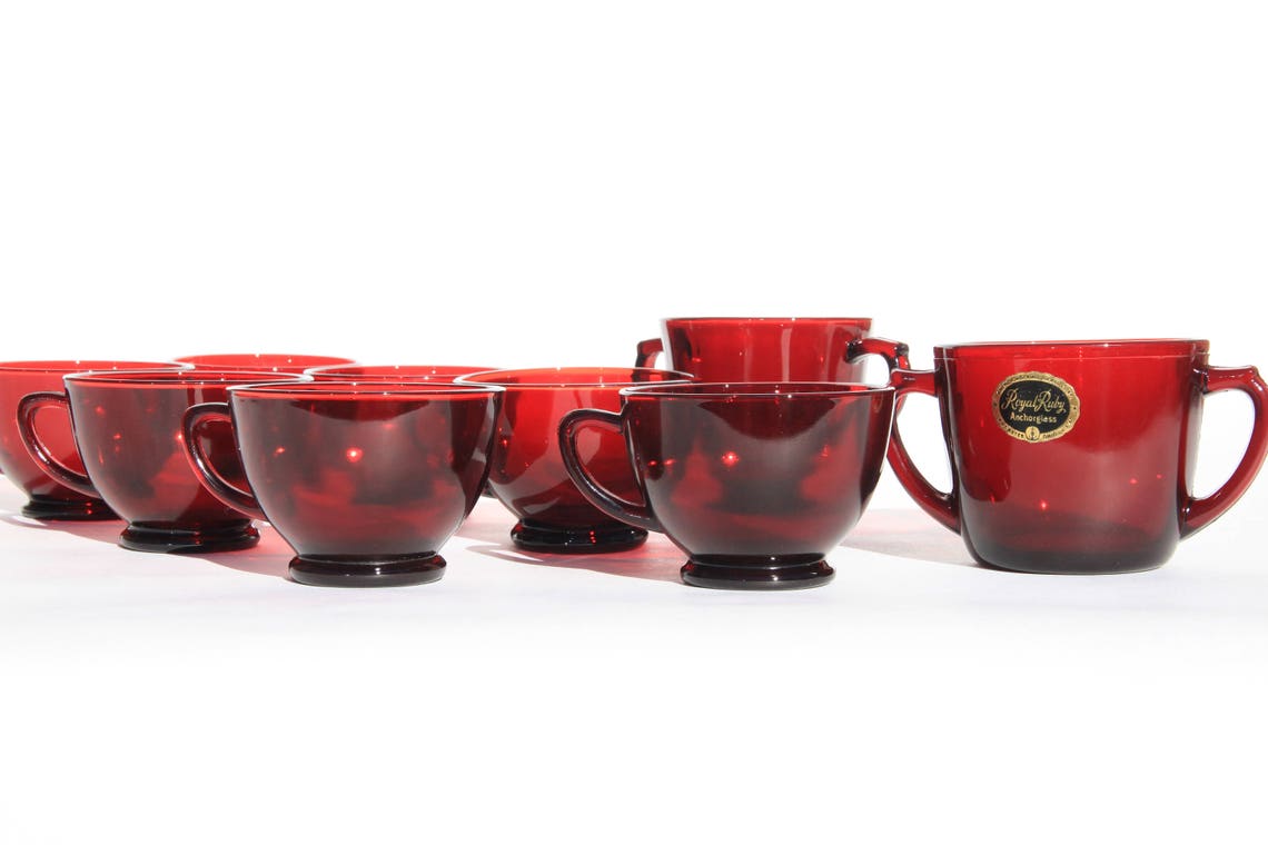 Red Vintage Glassware Set in Royal Ruby Anchorglass, 9 Piece Ruby Red ...