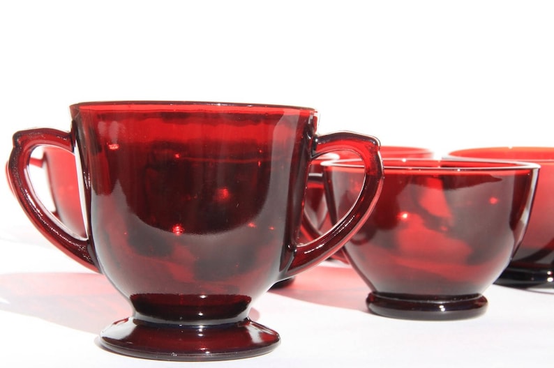Red Vintage Glassware Set in Royal Ruby Anchorglass, 9 Piece Ruby Red ...