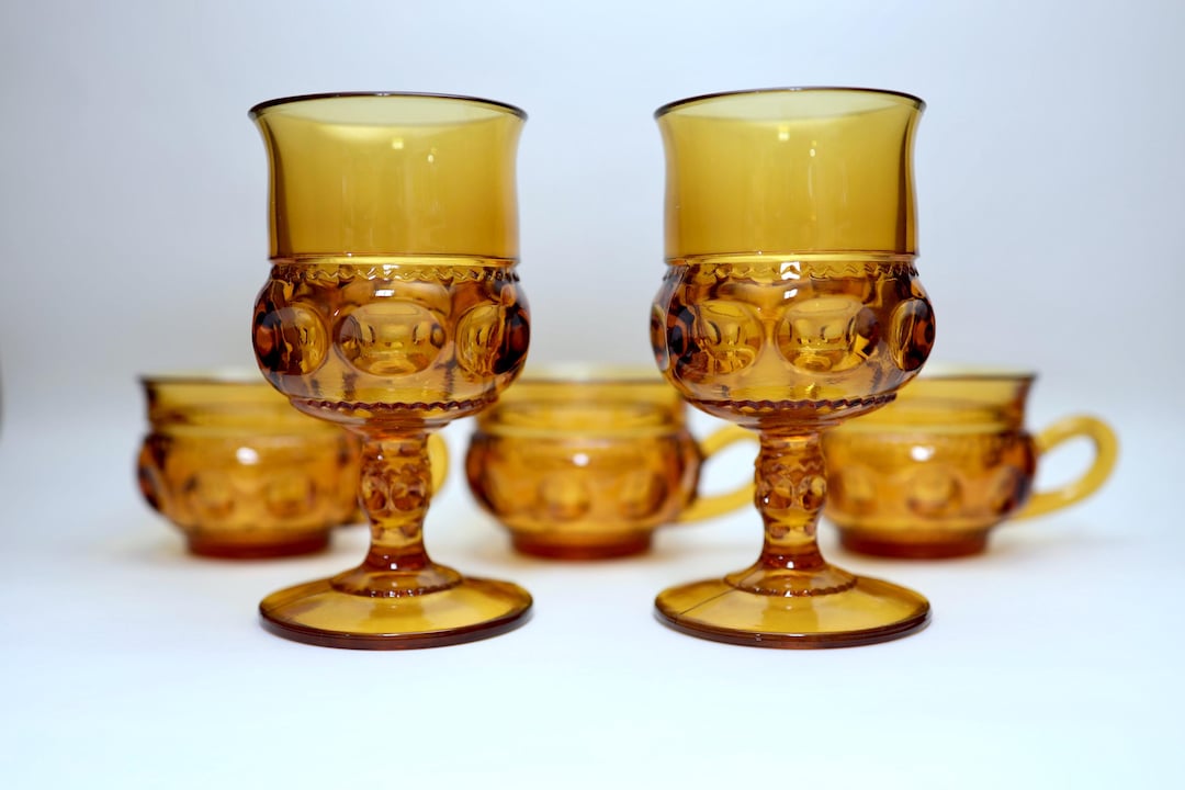 5 Amber Vintage Glassware Cups and Goblets in Gorgeous Retro Glassware ...