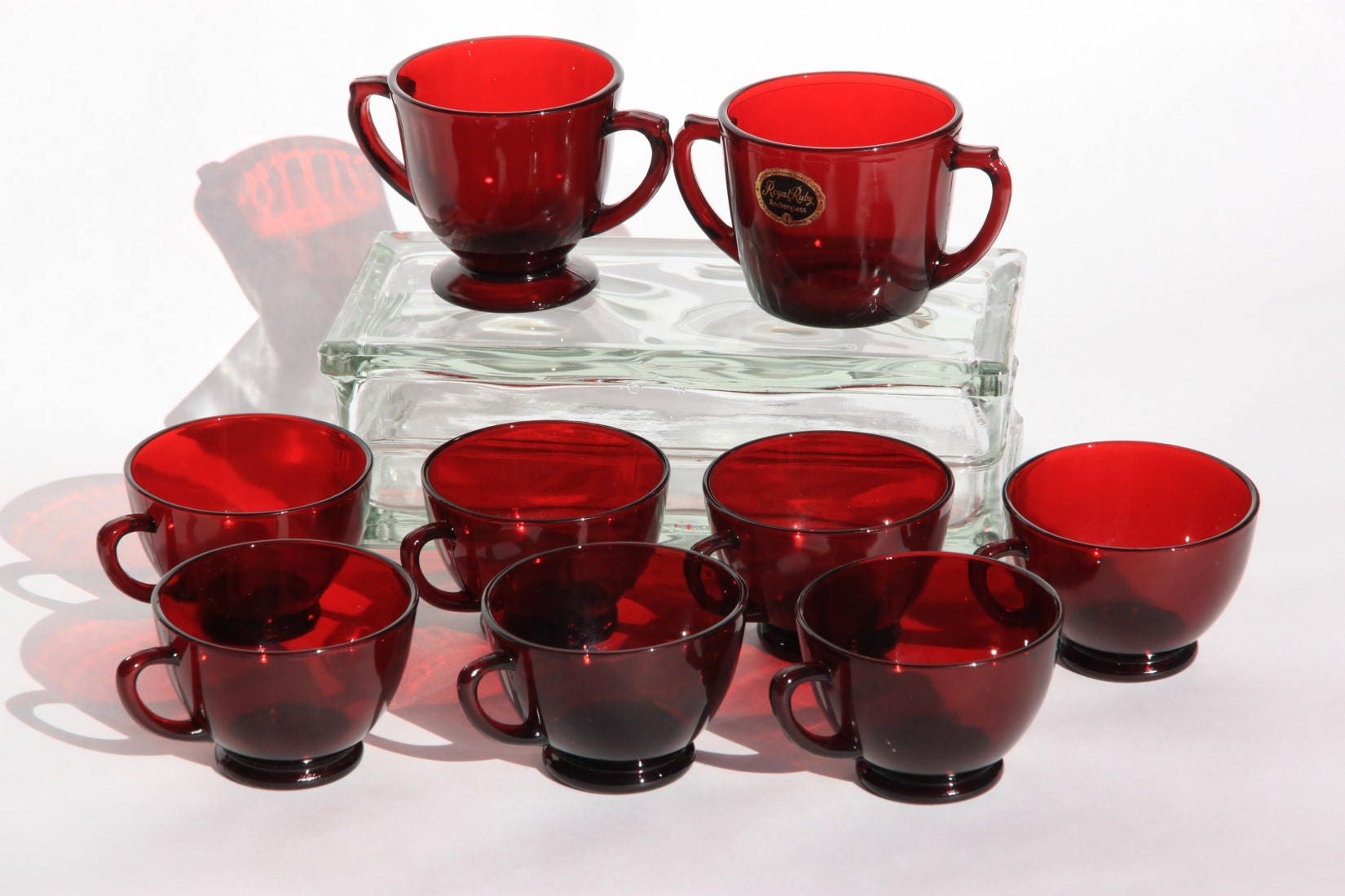 Red Vintage Glassware Set in Royal Ruby Anchorglass, 9 Piece Ruby Red ...
