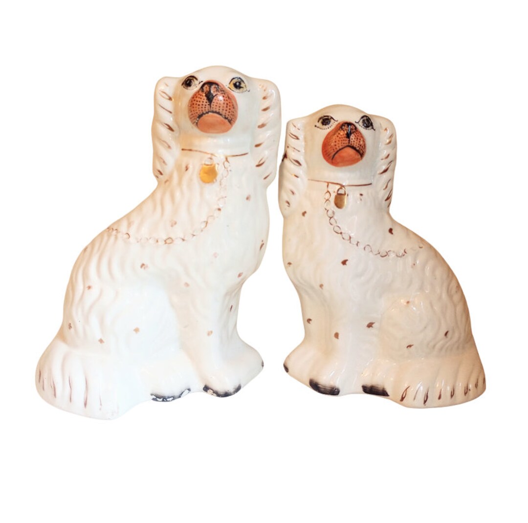 Extra Large Pair Antique Staffordshire Dogs Wally Spaniel Dog Figurines ...