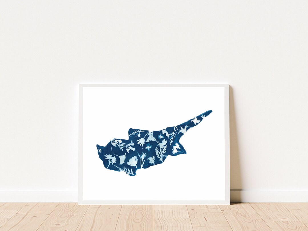 Printable Art I Cyanotype Cyprus Map I Instant Download I Cyanotype ...