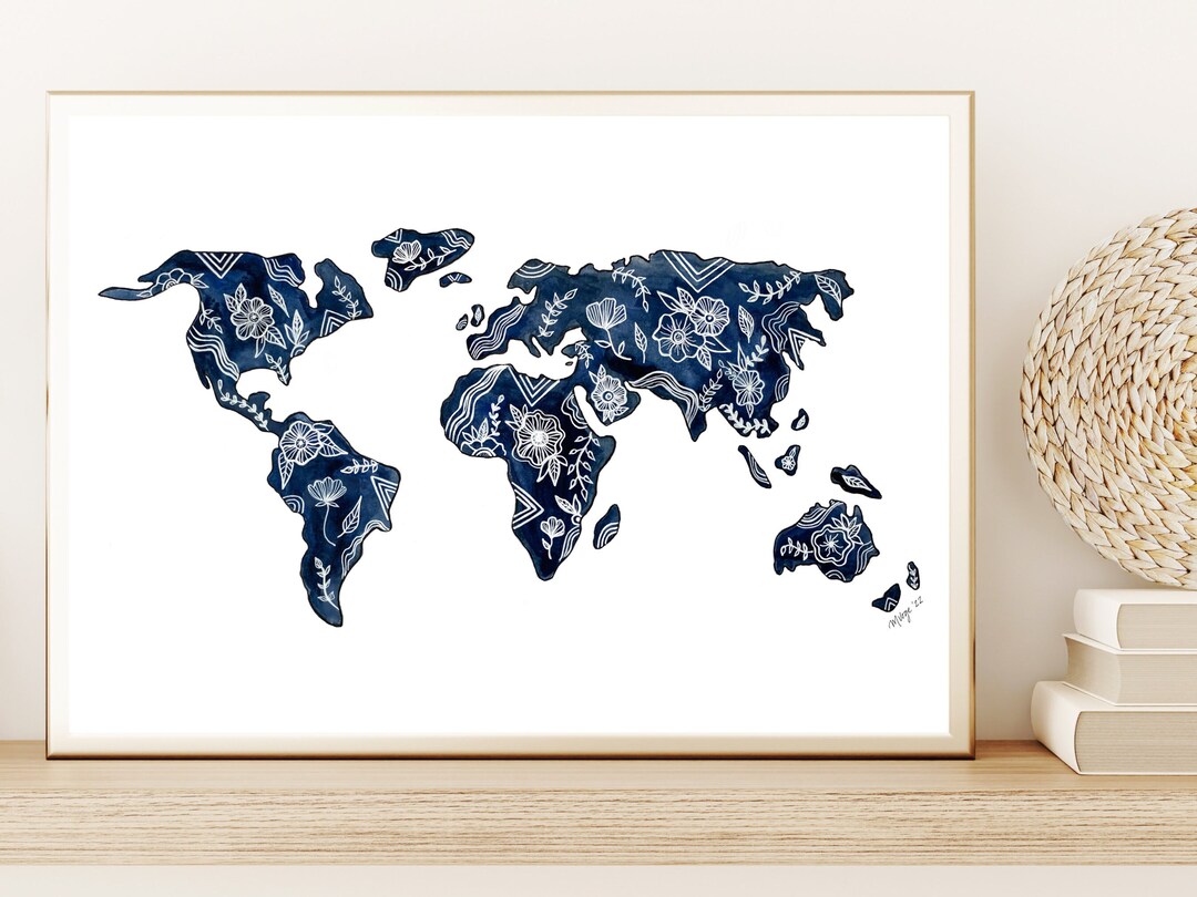 Printable Art I Boho Indigo World Map I Instant Download I Indigo I ...