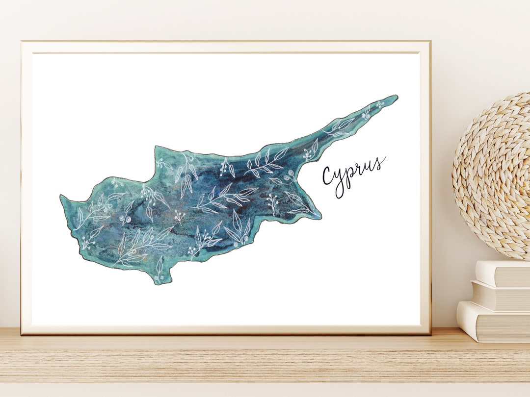 Printable Art I Watercolor & Ink Cyprus Map I Instant Download I Olive ...
