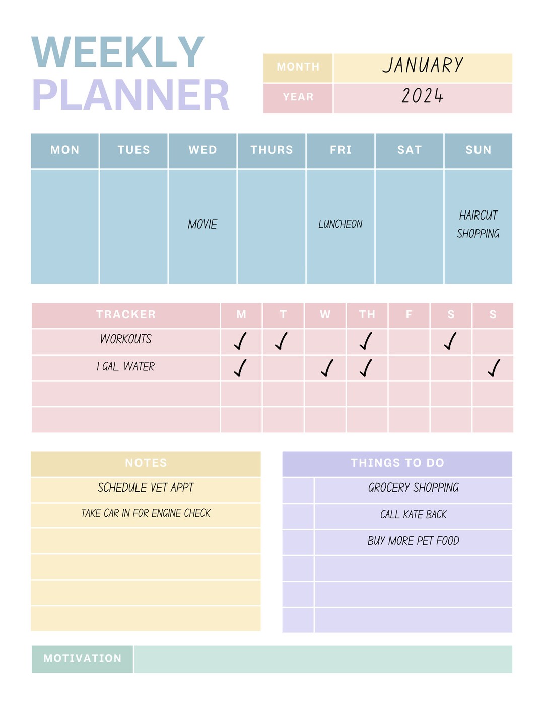 Pastel Colorful Printable Planner. Weekly Printable Planner. Weekly ...