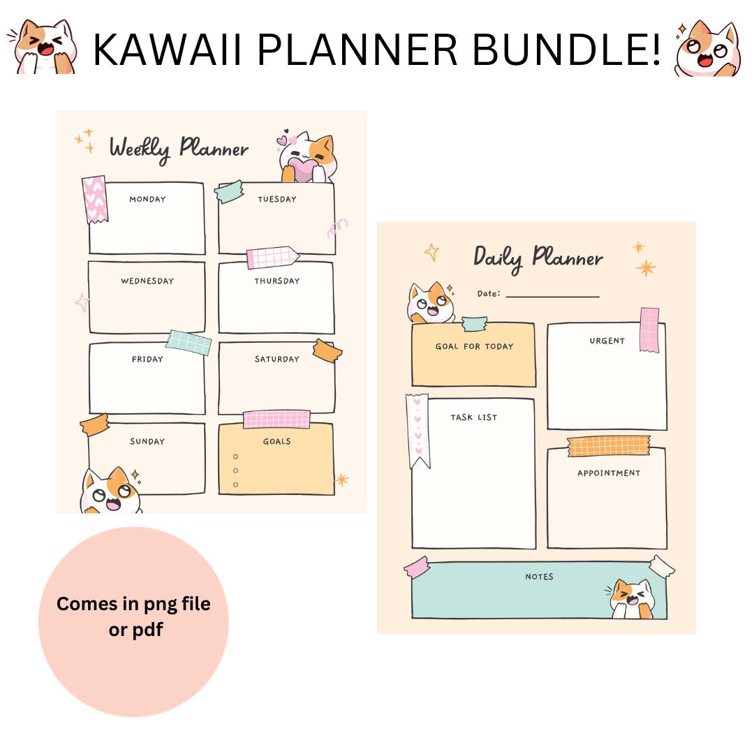 Weekly Daily Planner Bundle. Printable Planner Bundle. Cute Cartoon ...