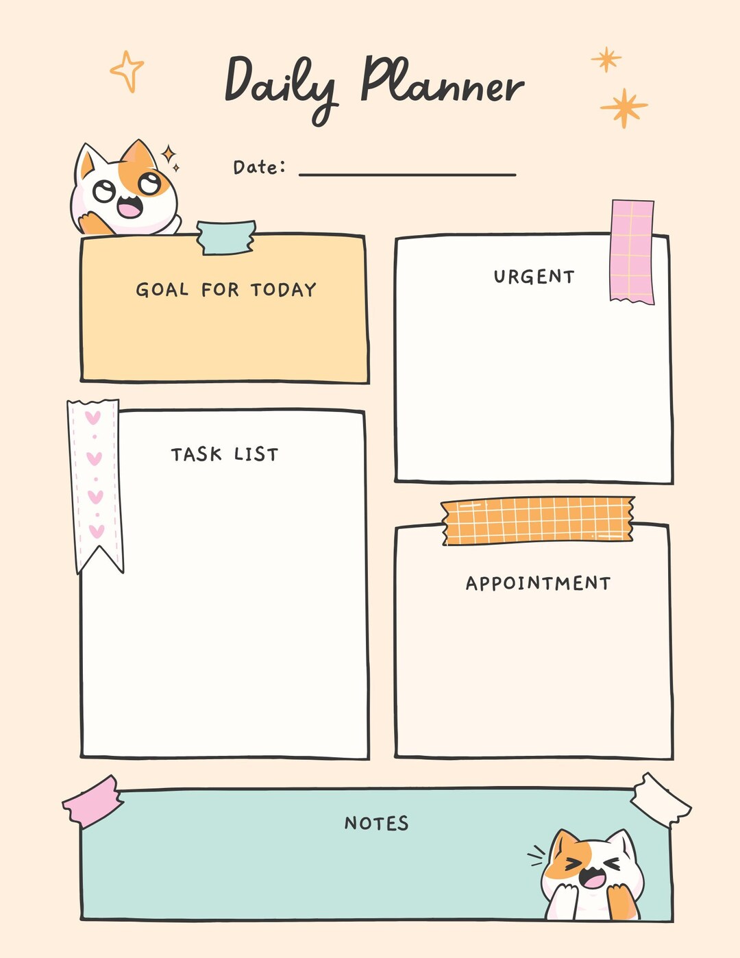 Printable Daily Planner. Cartoon Daily Planner. Adorable Daily Planner ...
