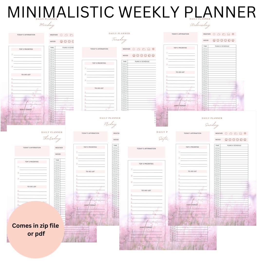 Printable Weekly Planner. Pink Weekly Planner. Floral Weekly Planner ...