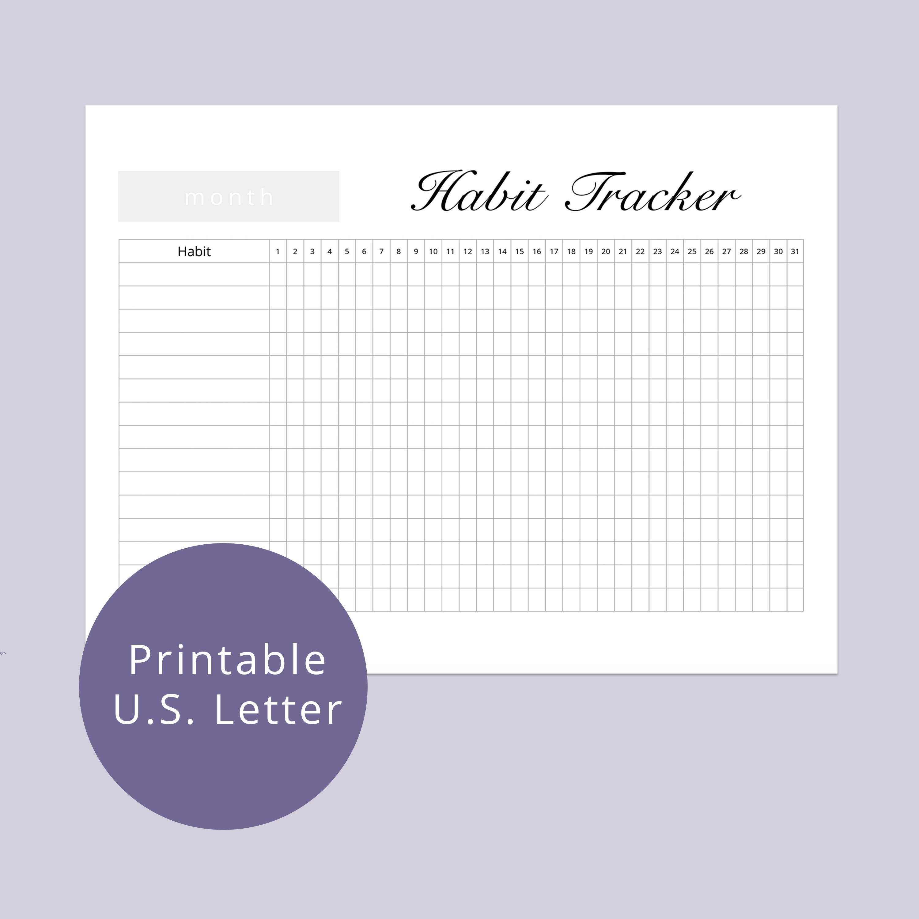 Printable Habit Tracker, Monthly Habits, 30 Day Habit Challenge, Goal ...