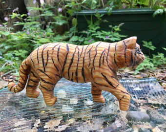 Handmade Wooden Tiger Wooden Animal Ornaments Handmade Carving Gifts ...