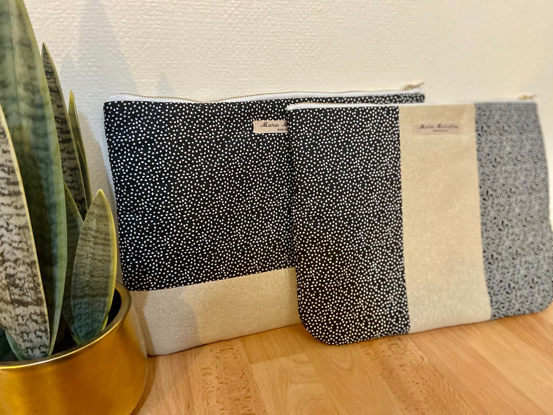 Black Polka Dot and Gold Linen Computer Case 13 Inches - Etsy