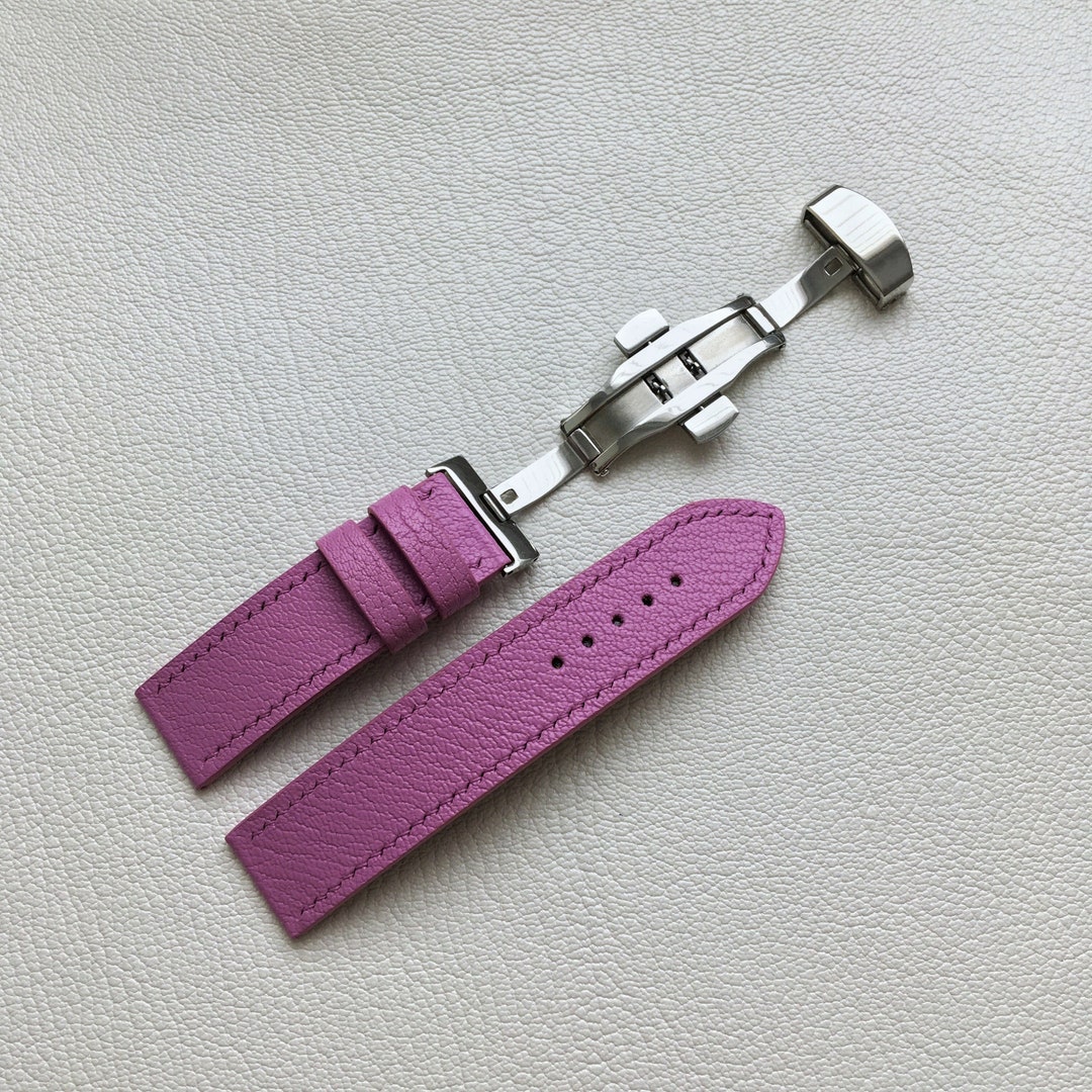 20mm - Pink Leather Watch Strap - Butterfly Clasp - Etsy