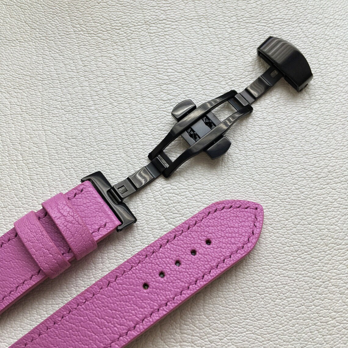 Pink Leather Watch Strap 20mm, Butterfly Clasp - Etsy