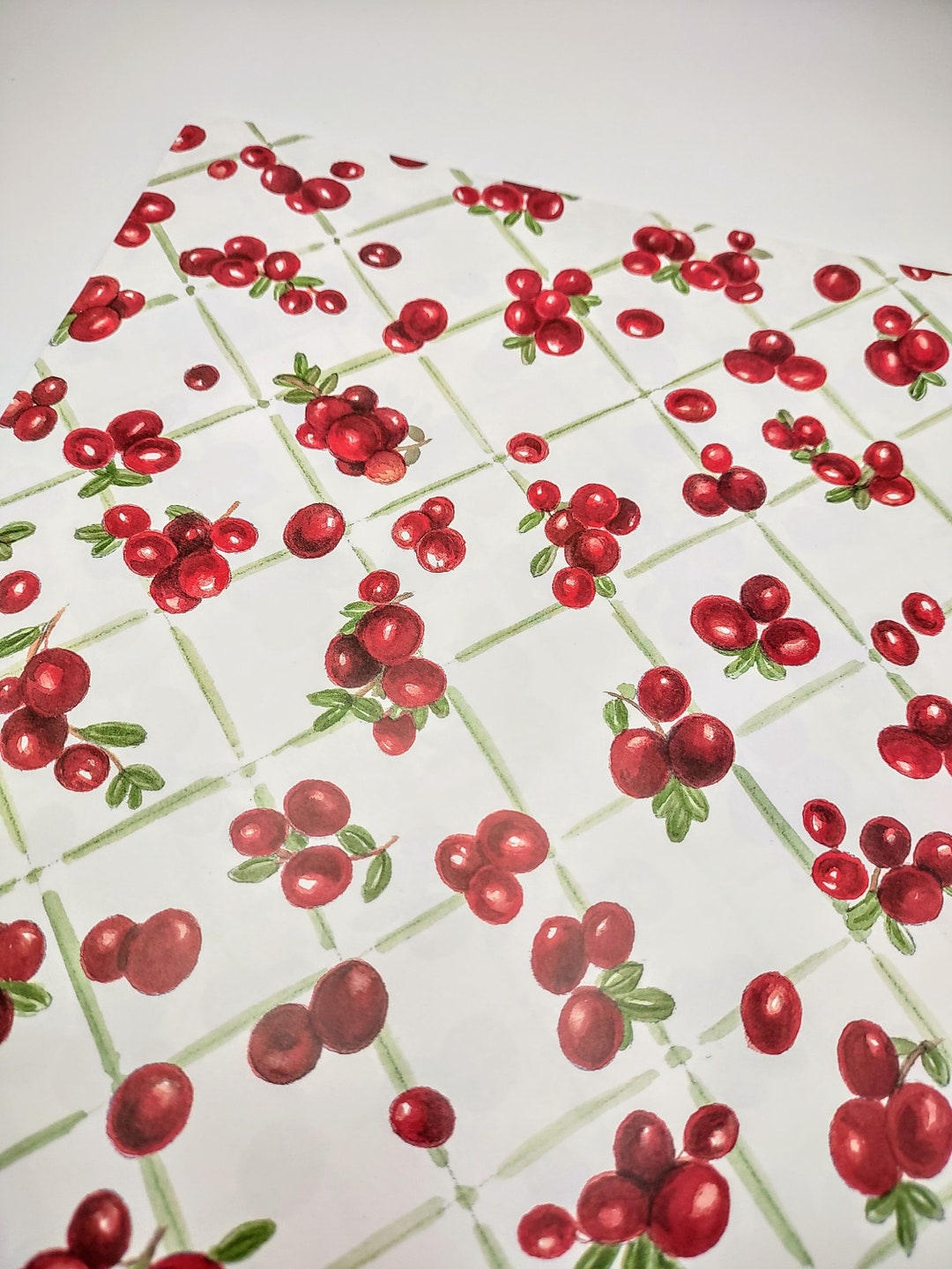 Red Berry Pattern Gift Wrap White Wrapping Paper With Cranberries Cape ...