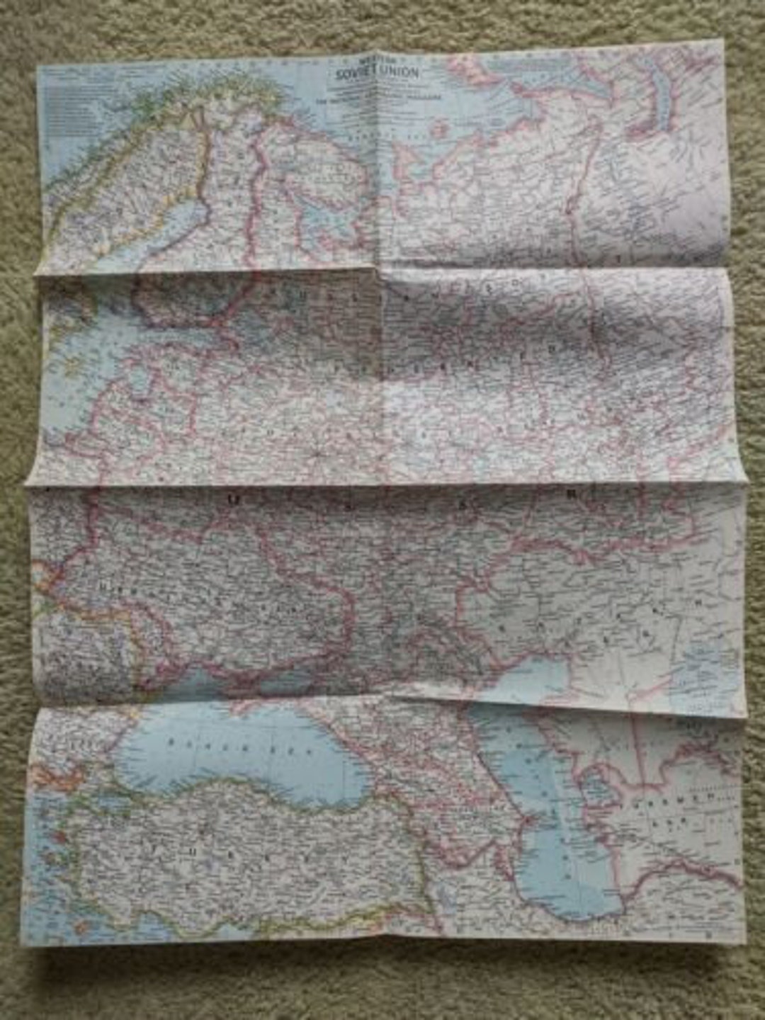 1959 Nat Geo Western Soviet Union Paper Map Vintage Topographic Map ...