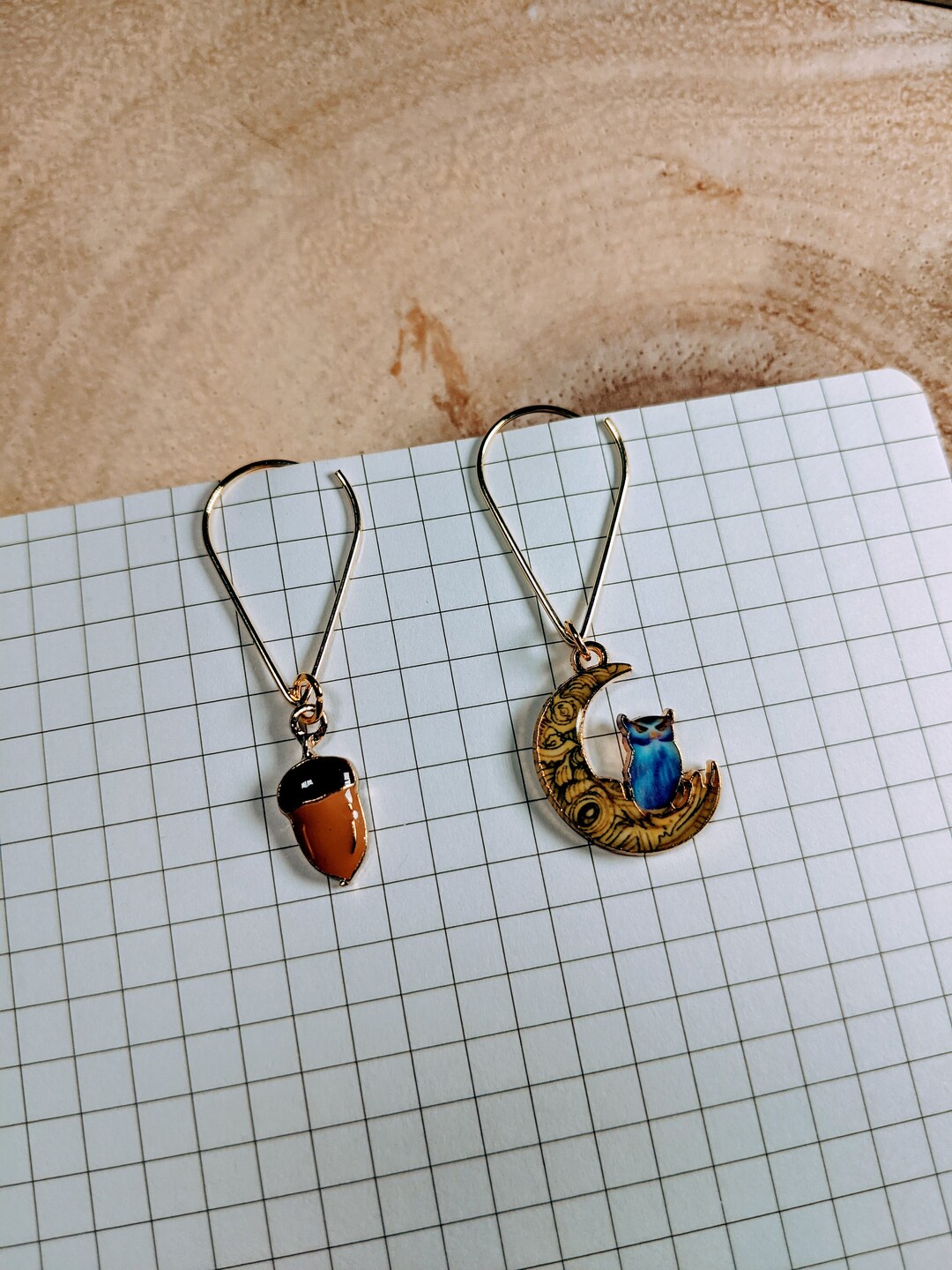 Owl & Acorn Paper Clips: Enameled Moon Bookmark, Journal Embellishment ...