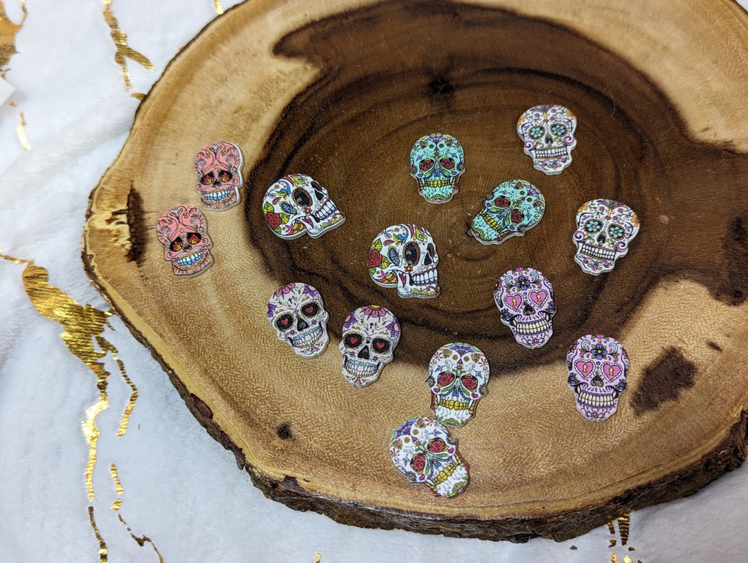 Dia De Los Muertos Wood Design Sewing Buttons - Painted Skull Design ...